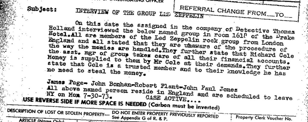 Exclusive: NYPD files on robbery of $180,000 from Led Zeppelin revealed ...